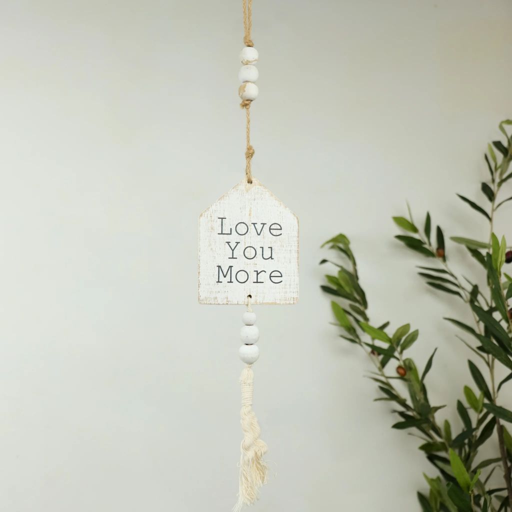 Love You More Hanging wood sign w/beads – DBC Home Decor